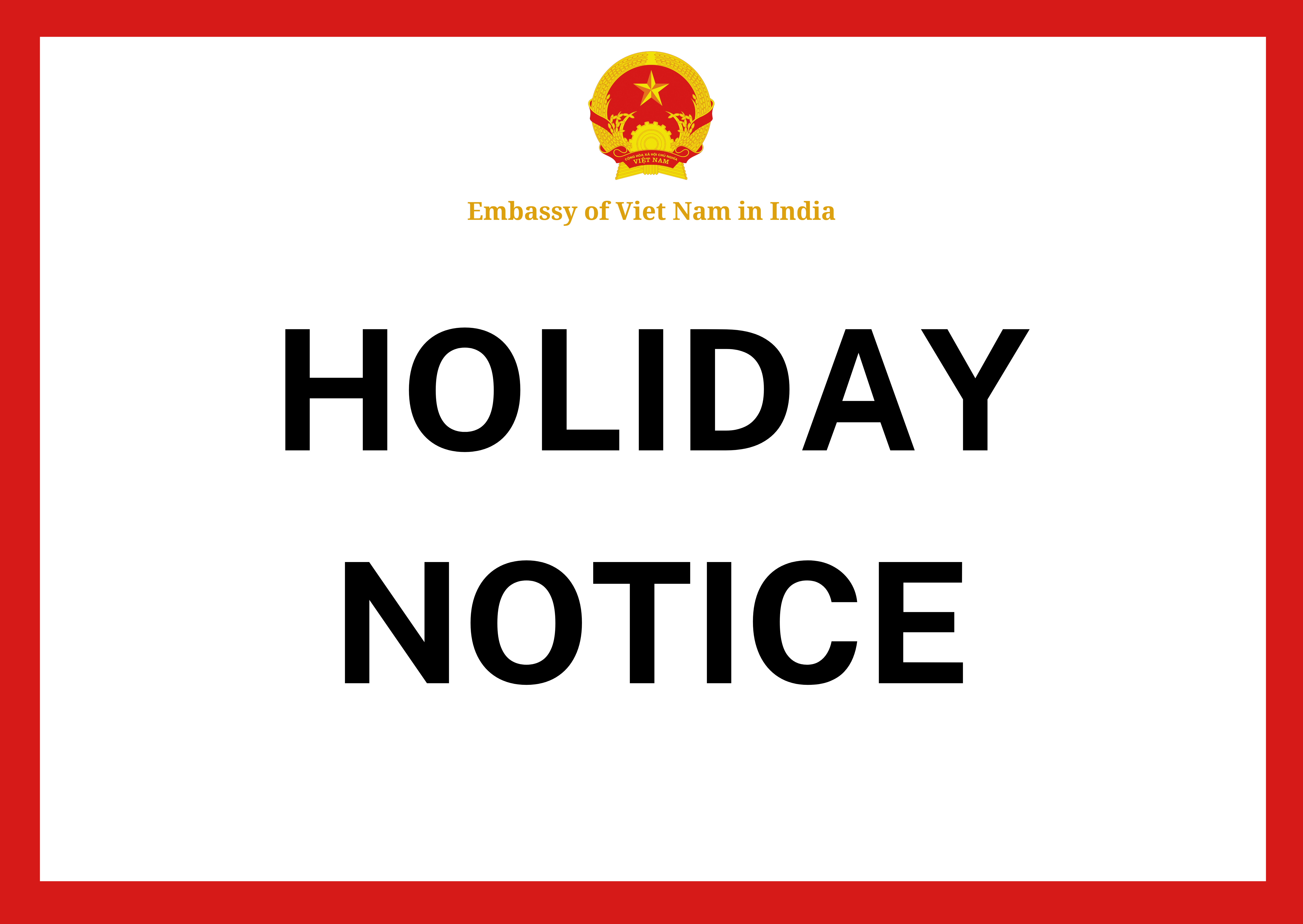 Holiday Notice - Vietnam Embassy in India